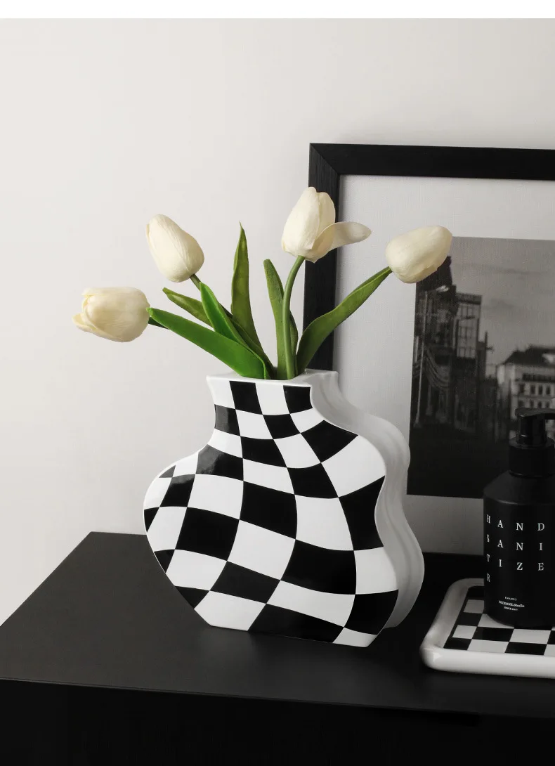 Modern Handmade Ceramic Simple Checkerboard Vase For Living Room Or ...
