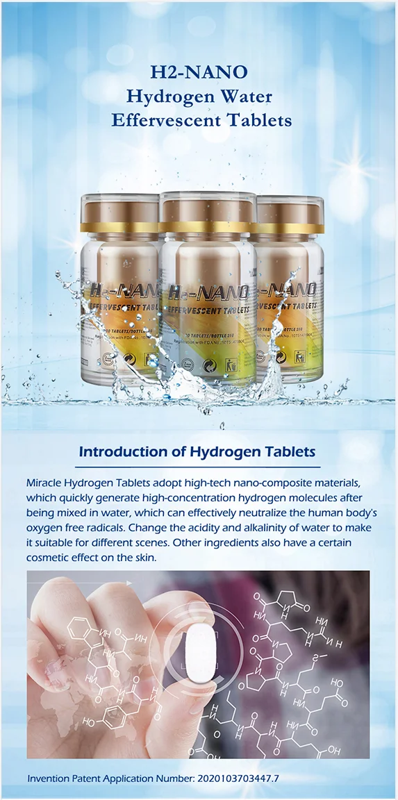10000ppb H2 Nano Hydrogen Drinking Effervescent Water Tablets