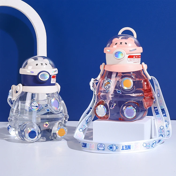 Portable Cute Astronaut Shaped Plastic Cup Students Outdoor Diy Water Bottle With Straw - Buy ...