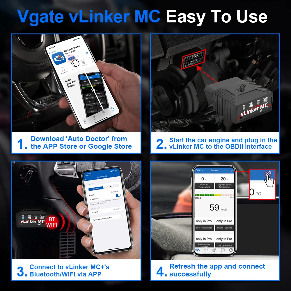 Vgate Vlinker MC Wireless OBD2 Scanner for Android Diagnostics