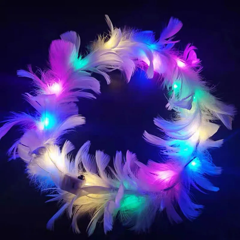 Adjustable Wreath Led Feather Garland Flashing Headband Luminous ...