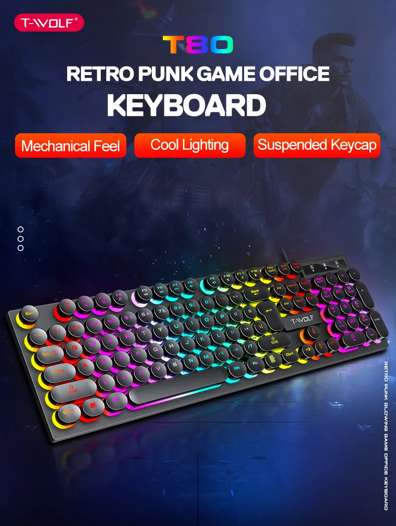 T80 Keyboard with Rainbow Backlight - Gaming & Waterproof
