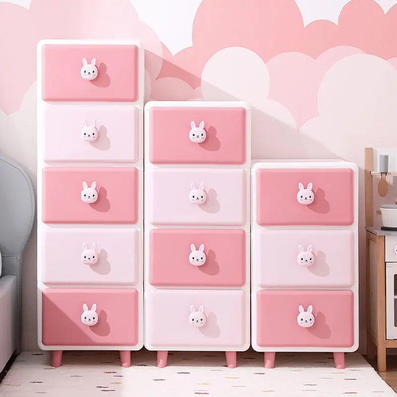 Cartoon storage cabinet drawer type plastic children's wardrobe baby ...