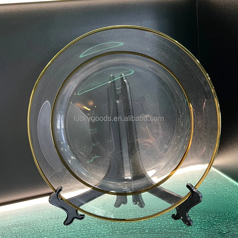 LCK006 Wedding Plates - Elegant Clear Glass with Silver Beads