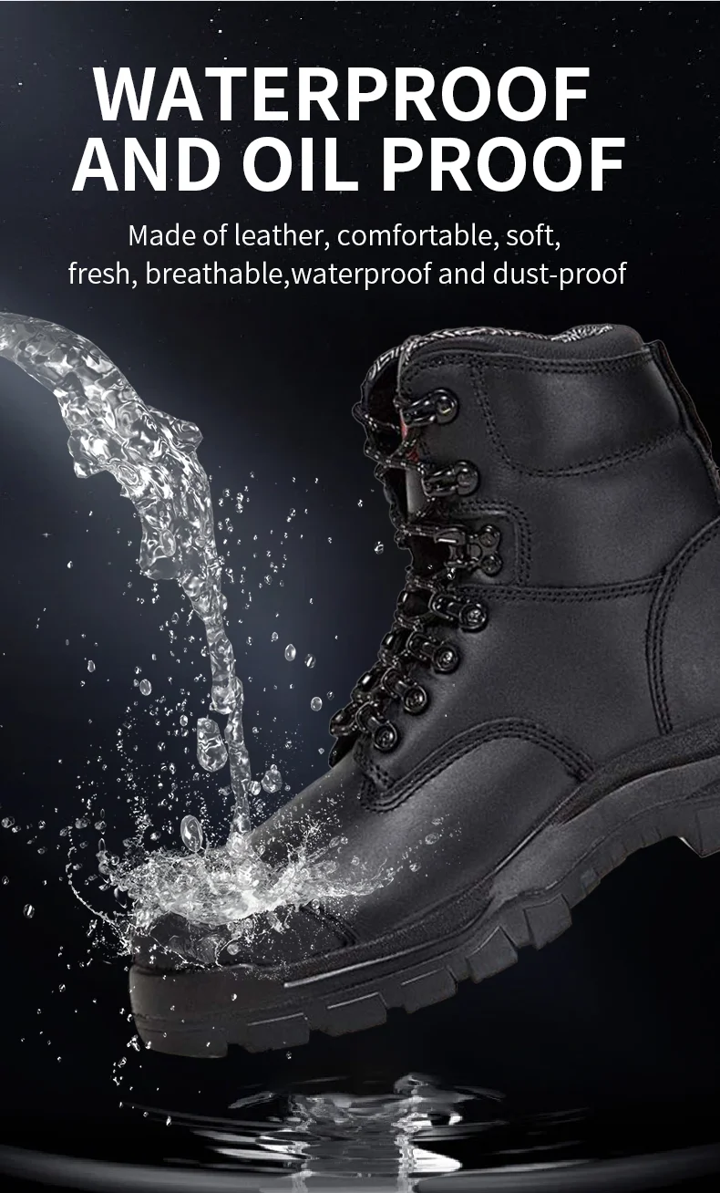 Steel Plate Anti-pierce Safety Boots Genuine Leather Work Shoes With Pu ...