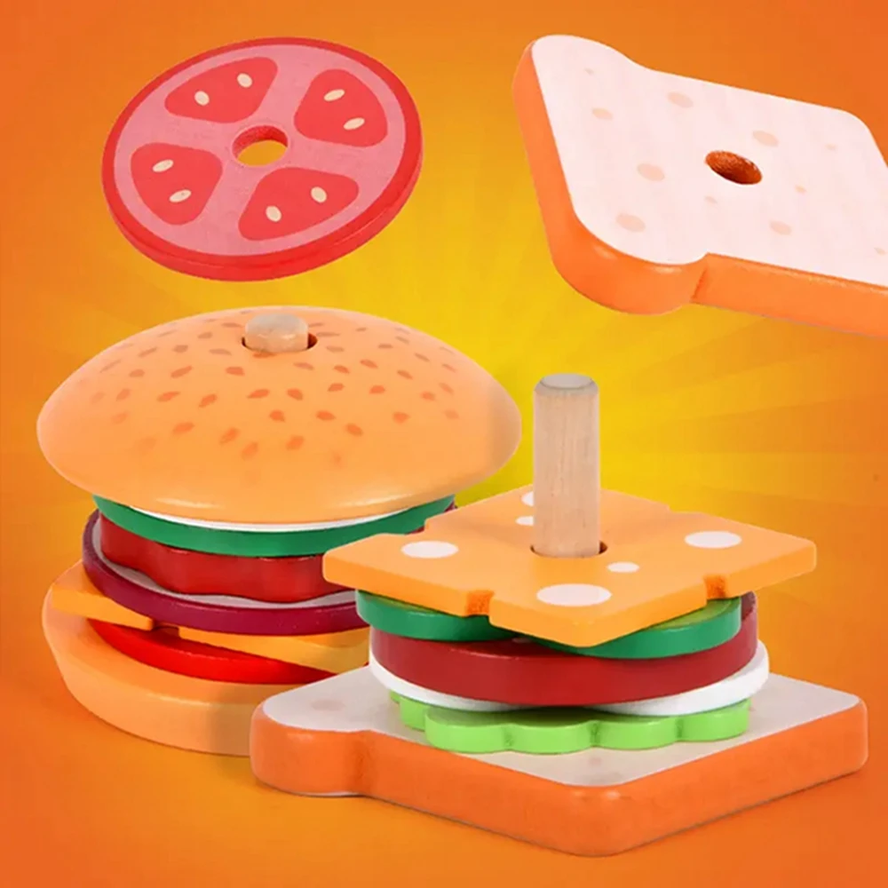 Ts Children Playing Tasty Sandwich Stacking Game Wooden Simulation Food ...