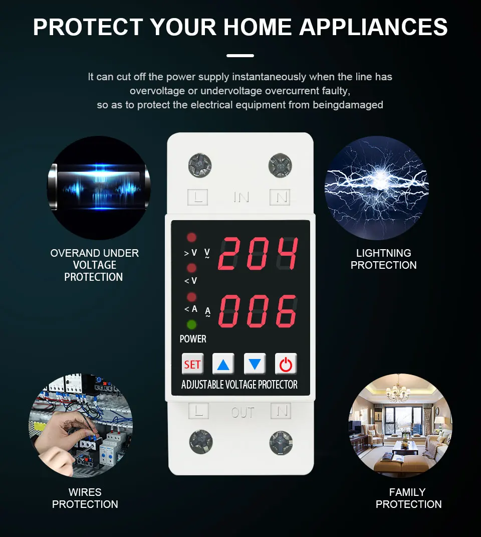 Din Rail Dual Display Adjustable over Voltage Protective Device