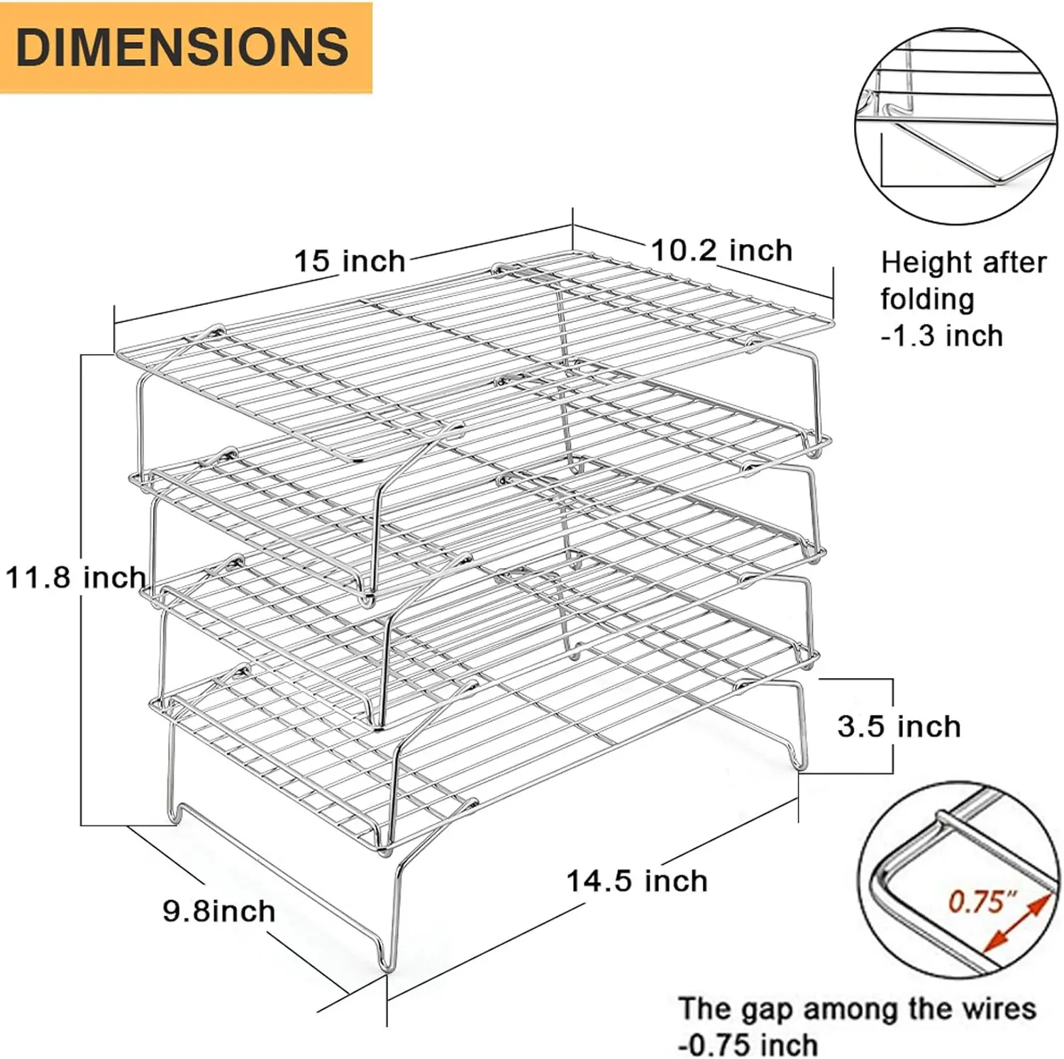 4 Tier Cooling Rack Set - Stainless Steel Baking Racks