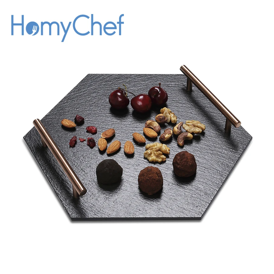 Slate Serving Tray With Stainless Steel Handles,Gourmet Board For ...