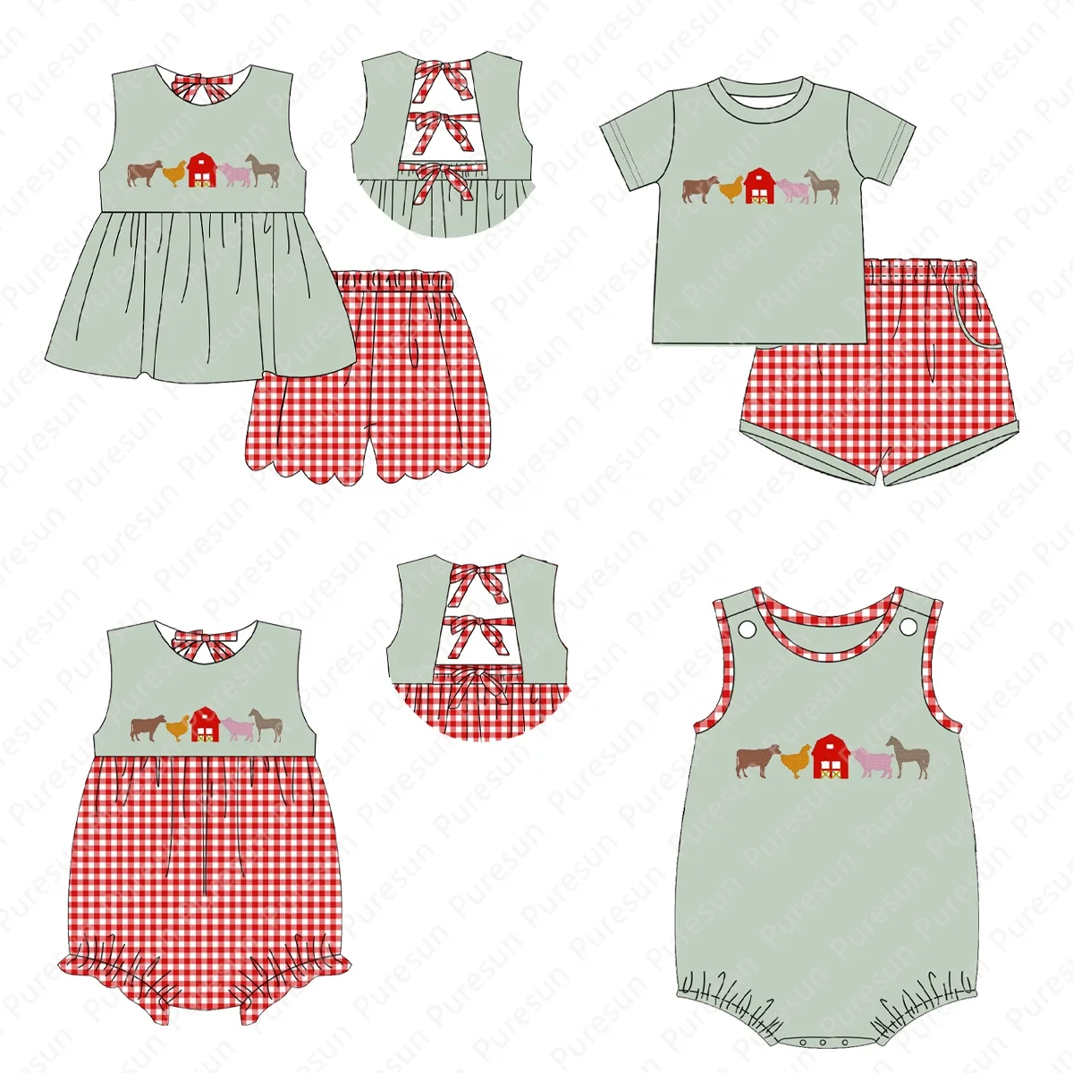Puresun Farm Theme New Design Kids Matching Clothing Sets Toddler ...