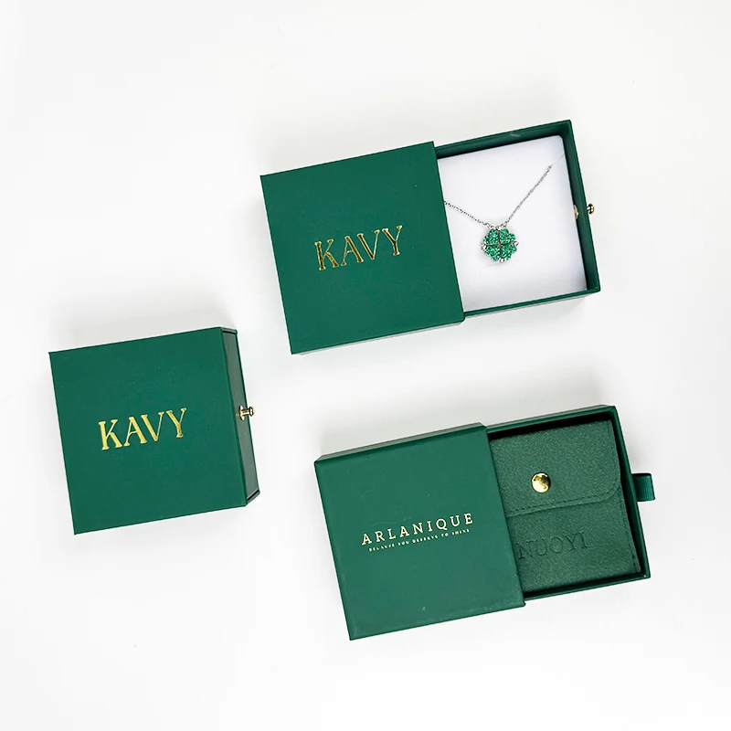 Custom Dark Green Cardboard Jewelry Drawer Box - Luxury Packaging