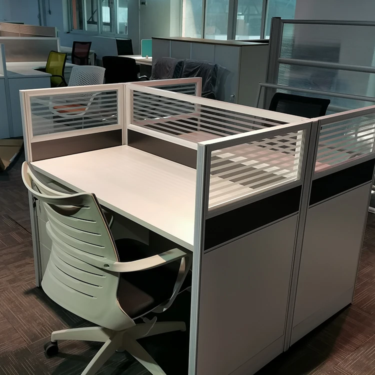 Office Divider Cubicles L Shape 6 Person Workstation With Glass Divider ...