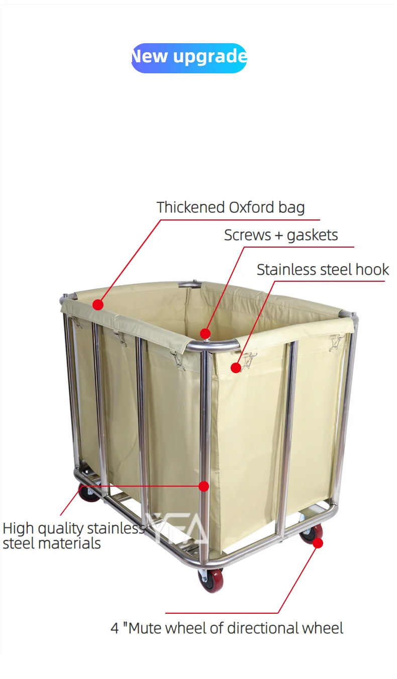 Plastic Laundry Cart Hospital & Hotel Dirty Linen Trolley Stainless ...