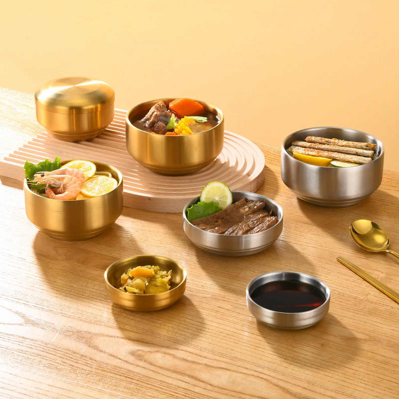 High Quality 304 Korean Stainless Steel Double Rice Bowl Thickened Soup ...