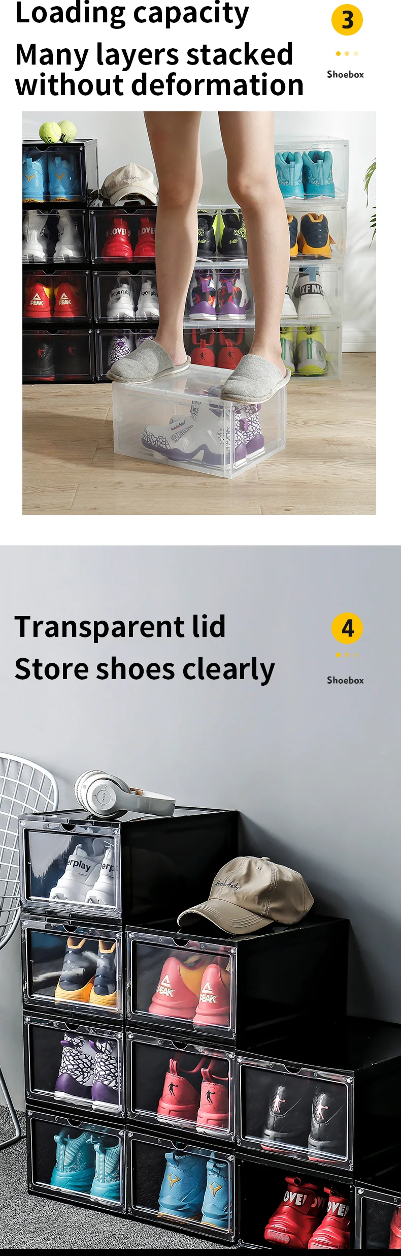 Wholesale Stackable Clear Drop Front Door Plastic Storage Shoe Boxes ...