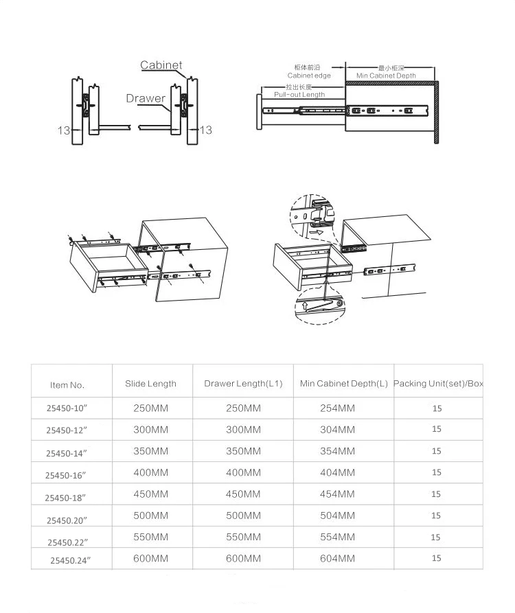 BOKE Ball Bearing Drawer Slides - Durable & Smooth