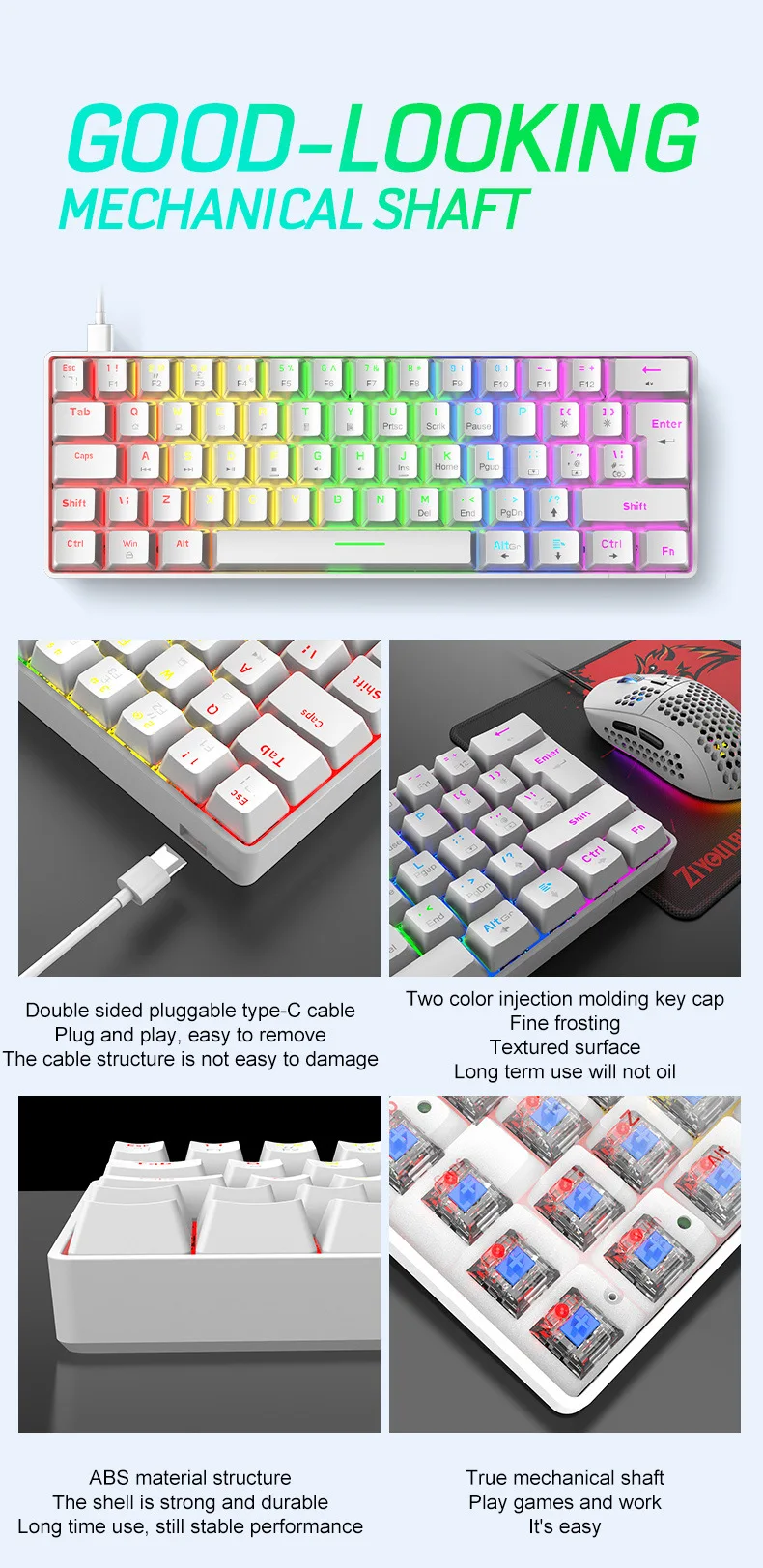 ZIYOULANG T60 Keyboard and Mouse Set - 62 Key Mechanical