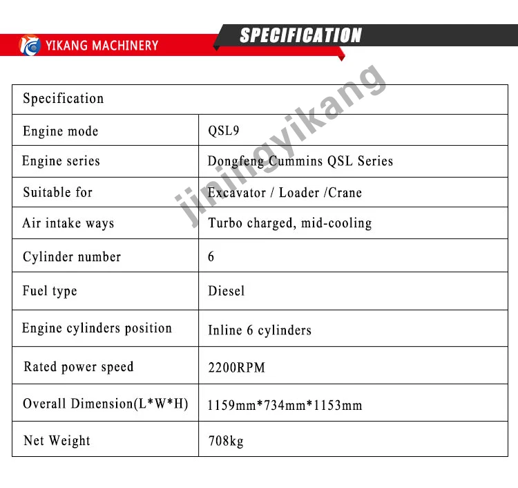 QSL9.3 Water-cooled Engine Assembly 8.9l 4-stroke Construction ...