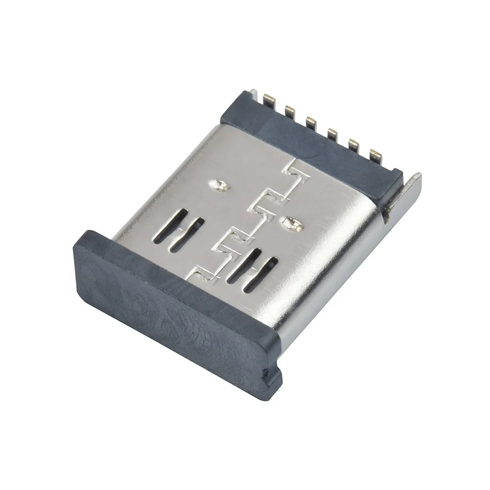USB Type-C 6 Pin Female Connector Port Length 10.0mm SMT Vertical Mount ...