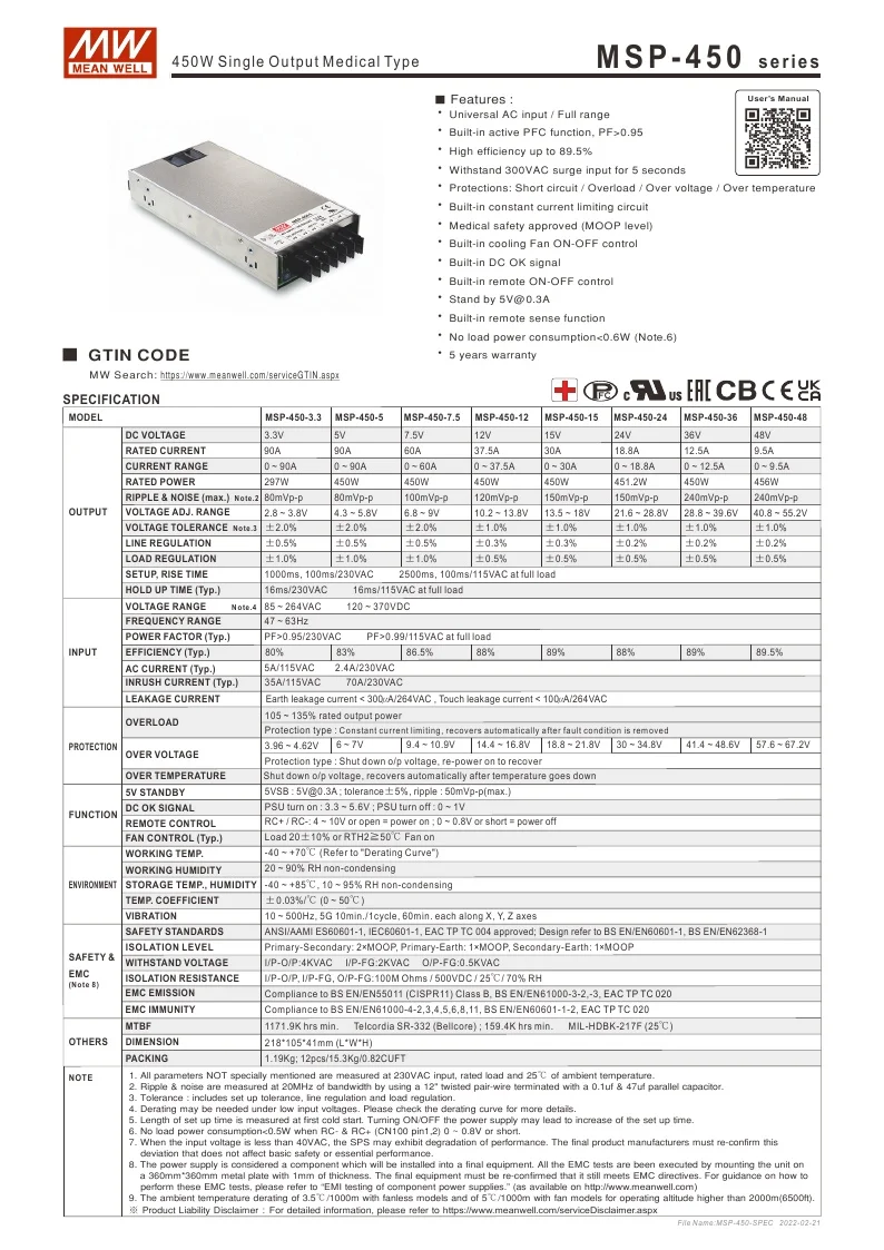 Msp-450-48 Ruist 450w 48v Enclosed Type High Efficiency Single Output ...