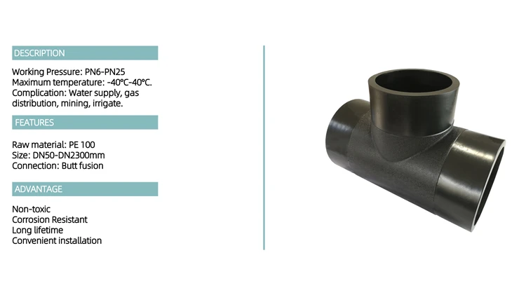 Puhui High Density Polyethylene Pipe Fittings Equal Tee Sdr11/sdr13.6/sdr17 - Buy Pe Tee,Equal ...