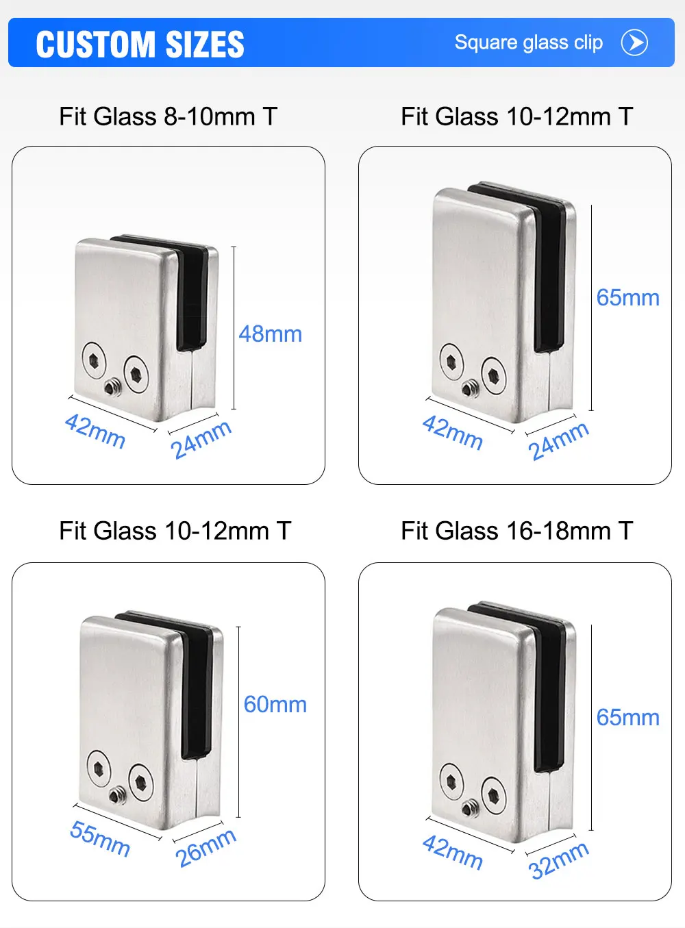 Frameless Fencing Glass Clamp Glass Brackets Clamps Square Corner Clip ...