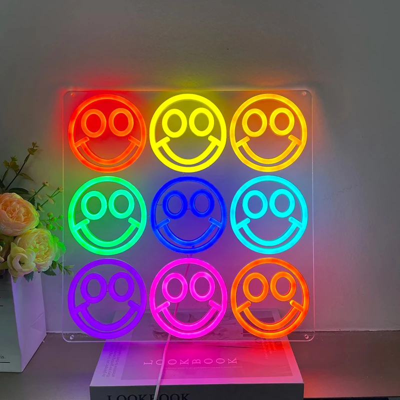 Smiley Face Led Neon Sign Happy Vintage Neon Sign Colorful Wall Art ...