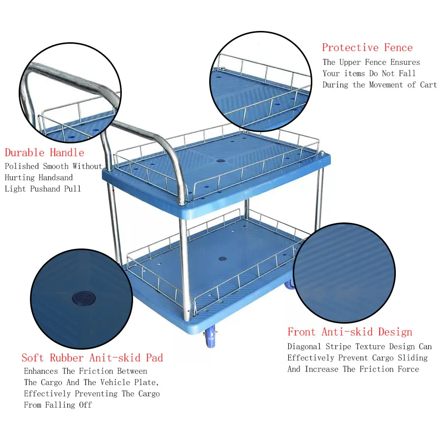 Silent 3 Layer Trolley Handling Tool Platform Trolley for Warehouse Use