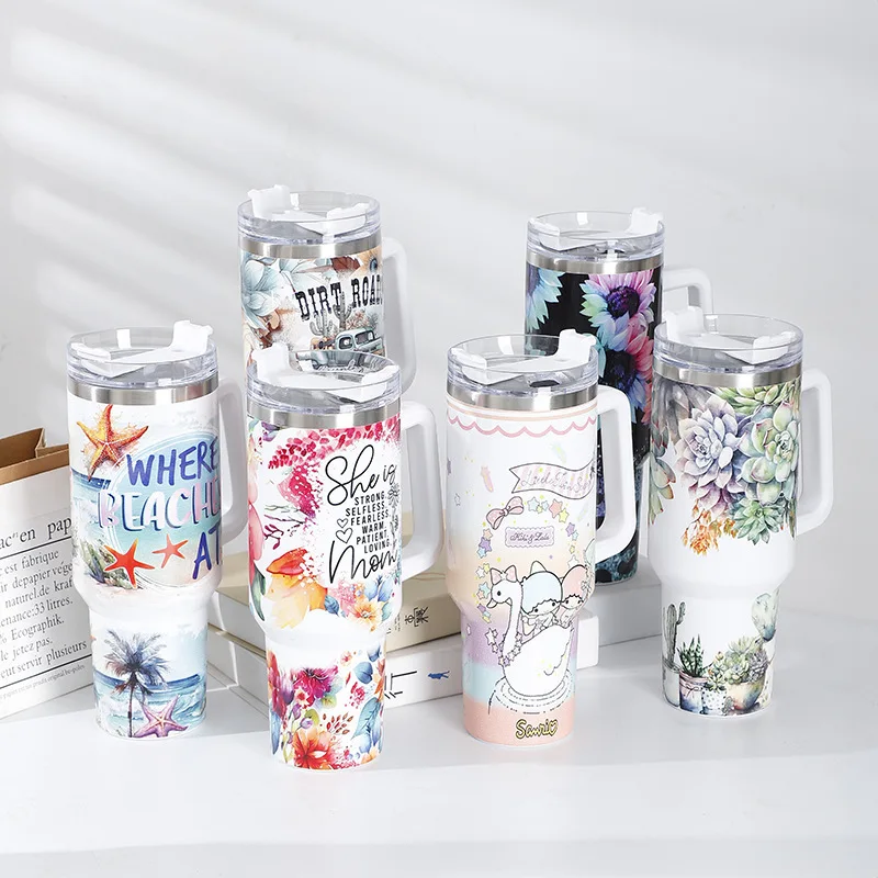 Newest Custom Flower Cute Cartoon Thickened Plastic Spray Thermos Cup ...