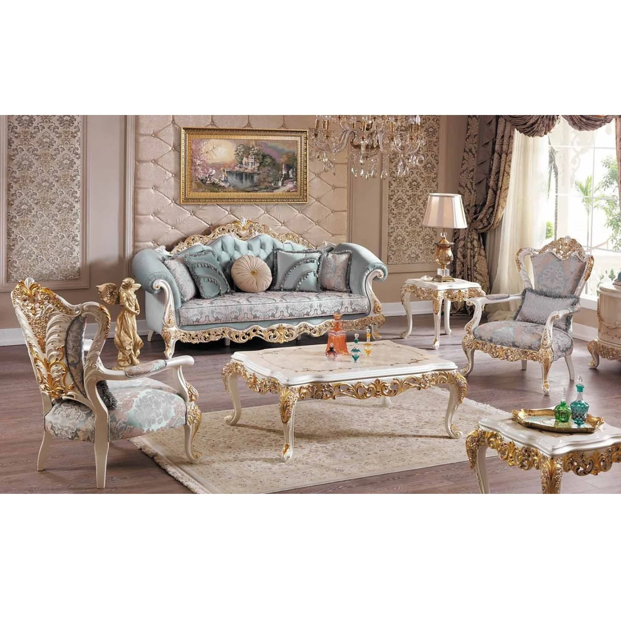 Luxury Gold Frame Antique Gold Living Room Sofa Set Royal Wood Carved ...