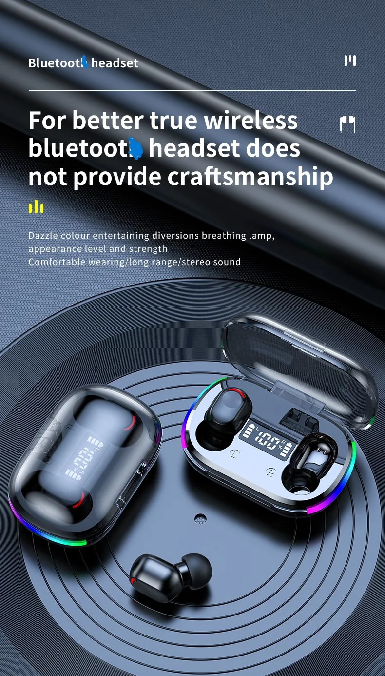 K10 Tws Wireless Headphones Earphones Bt Stereo Touch Control Noise Reduction Waterproof Earbuds ...