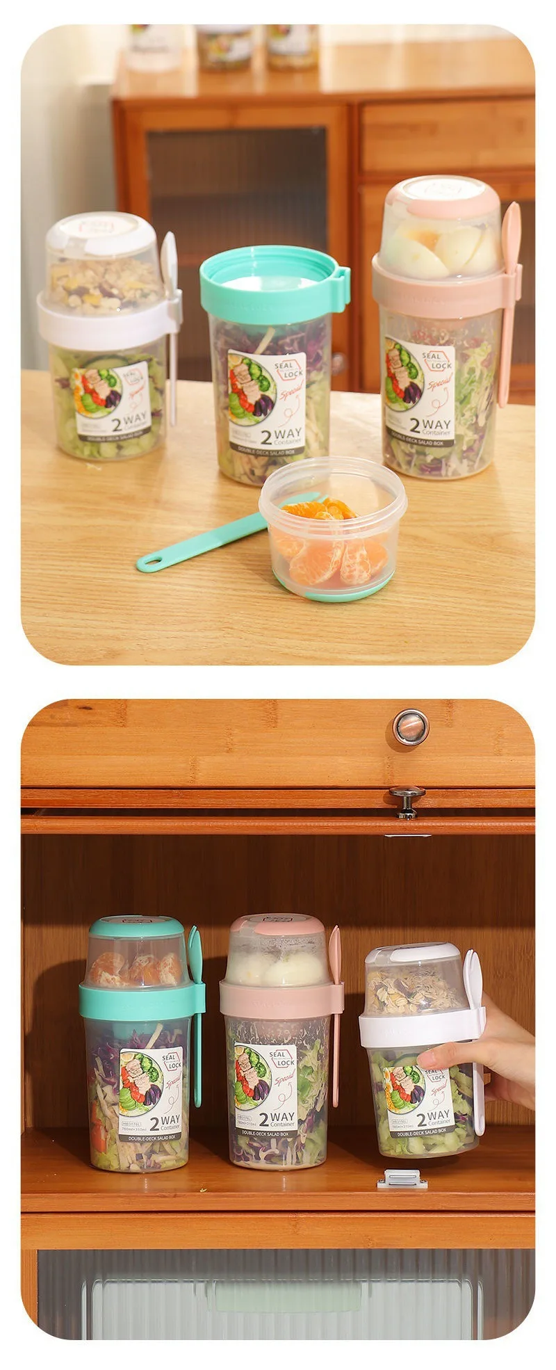 Double Layer Plastic Overnight Oats Container Portable 2 Way to Go Cups ...
