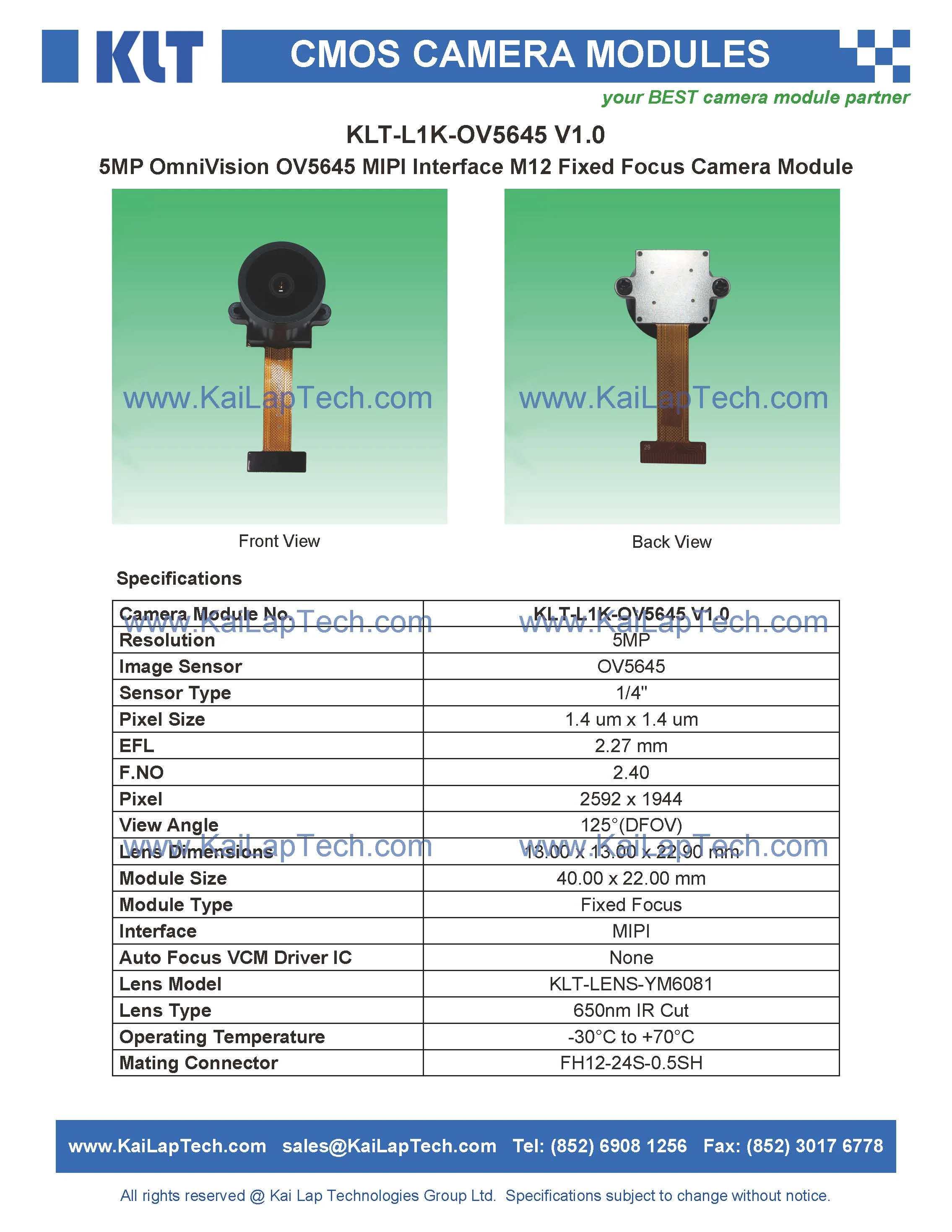 5mp Ov5645 Mipi接口m12定焦相机模块klt-l1k-ov5645 V1.0 - Buy 5mp Ov5645 Mipi接口 ...