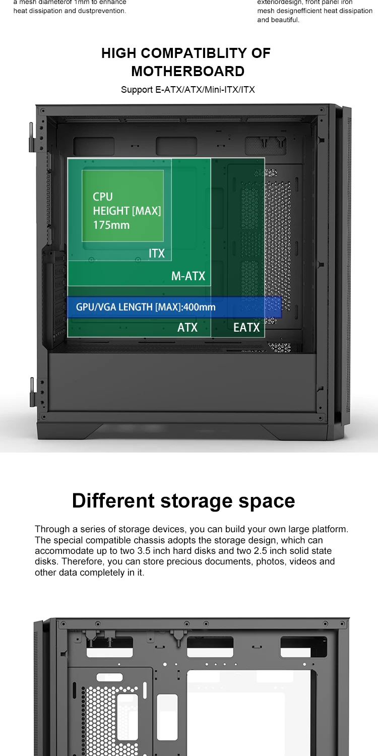 White Mesh Front Panel Full View Glass Gaming Computer Pc Chassis Case ...