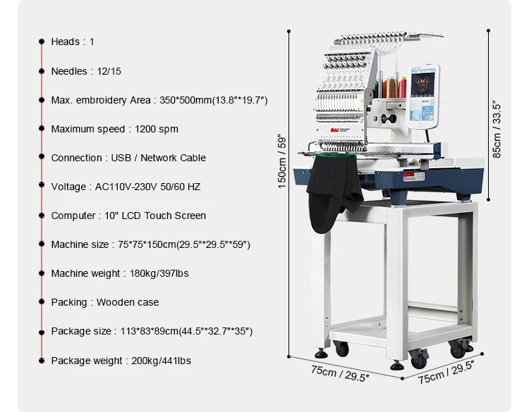 Bai Automatic High Quality 1 Head Embroidery Machine With Professional ...