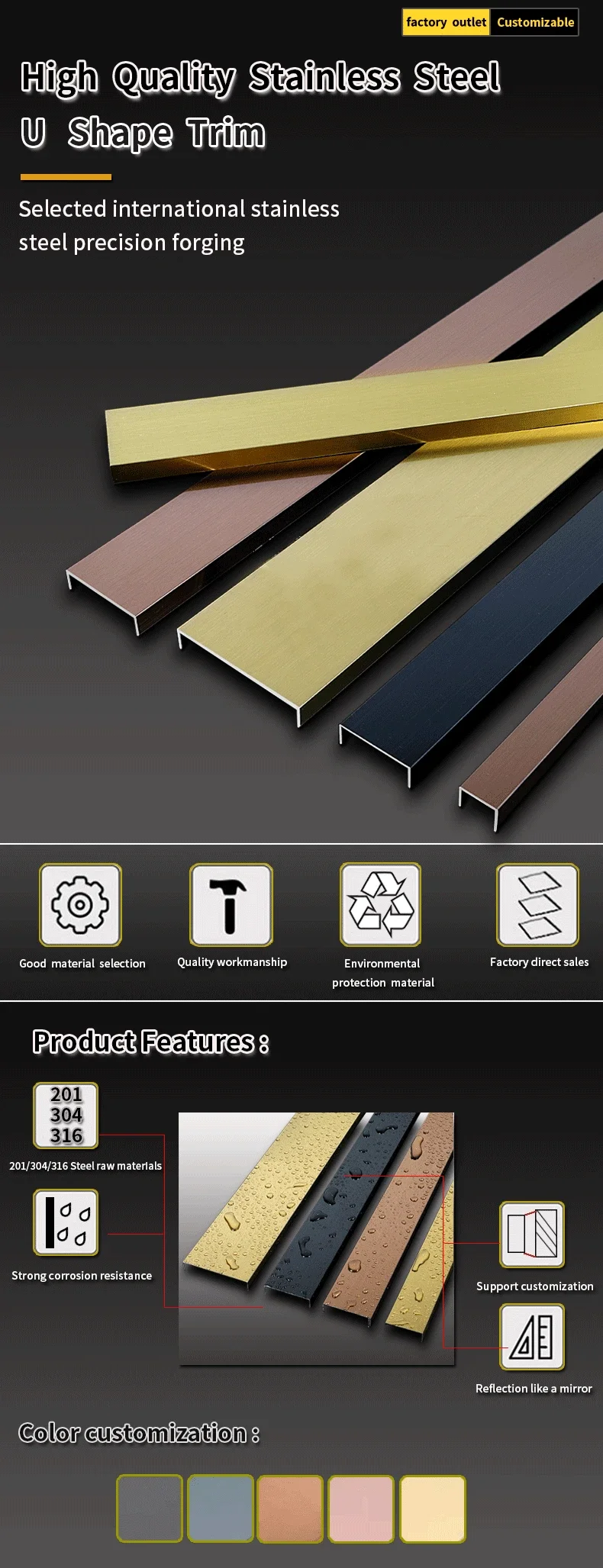 Factory Shipped T-Shaped Tiles Corner Trim Brushed Stainless Steel ...