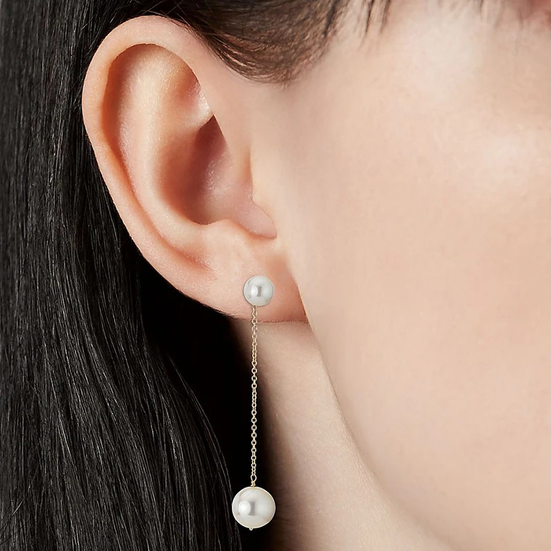 Milskye Elegant Jewelry Sets Gold Plated Hanging Long Chain Double Round Pearl Drops Stud ...