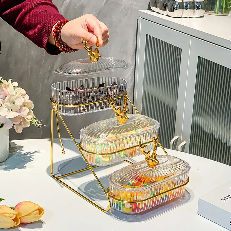 Party Decorations Dessert Tray Set Cute Bear Two-layer Glass Fruit Tray ...
