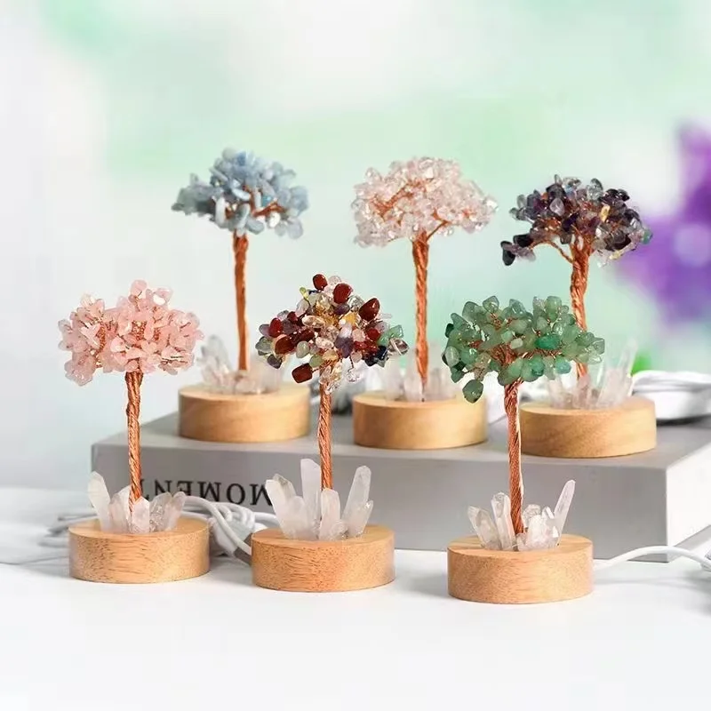 Crystals Chips Tree With Quartz Cluster Night Lamp Crystals Bonsai ...
