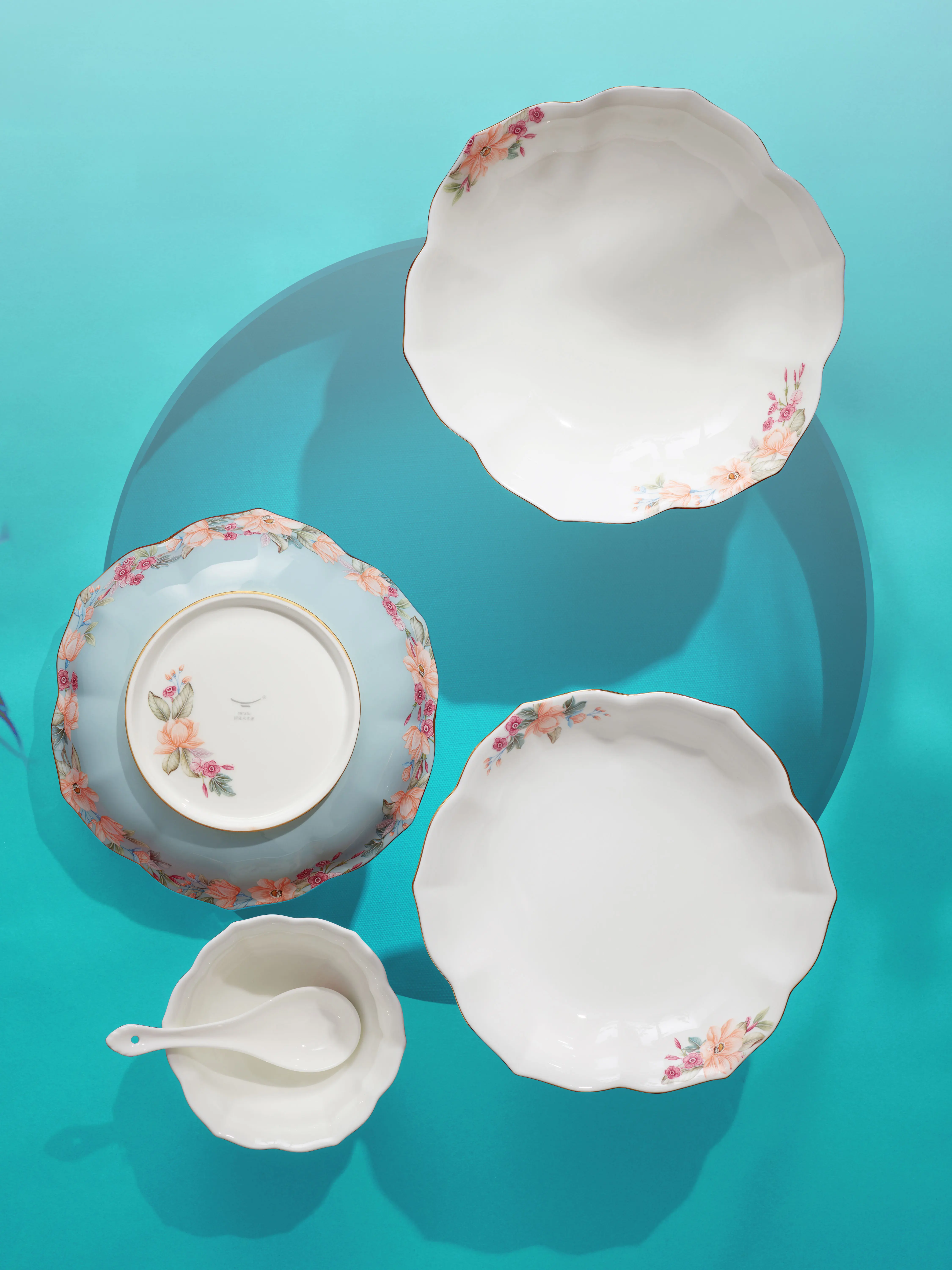 Auratic Elegant Gold Flower Plates Sets Dinnerware Ceramic Plate And ...