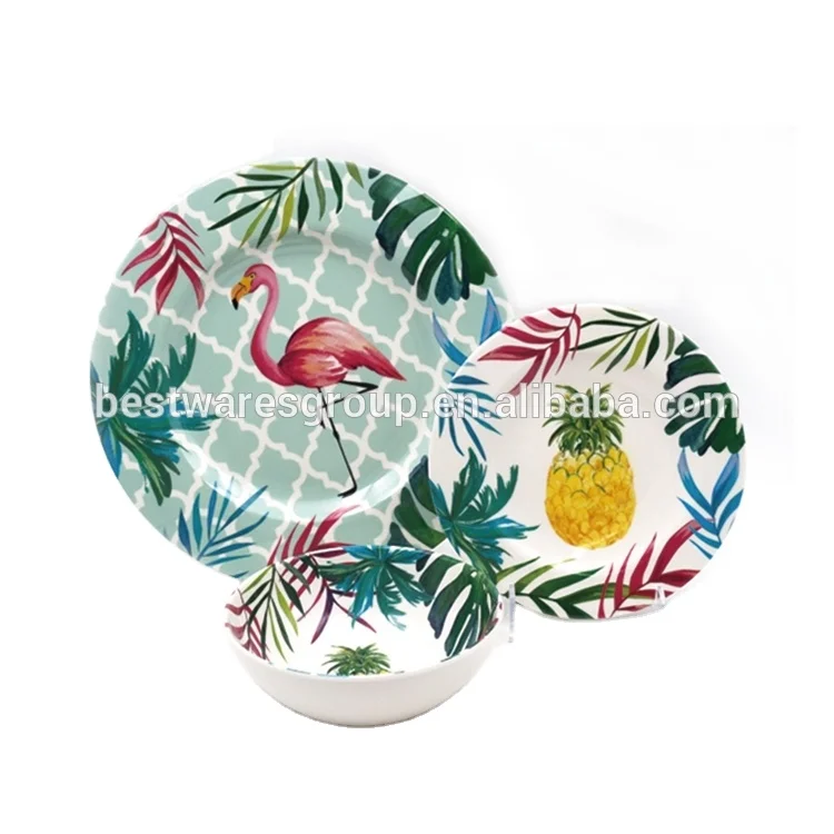 Tropical Flamingo Printed Melamine Dinnerware Set