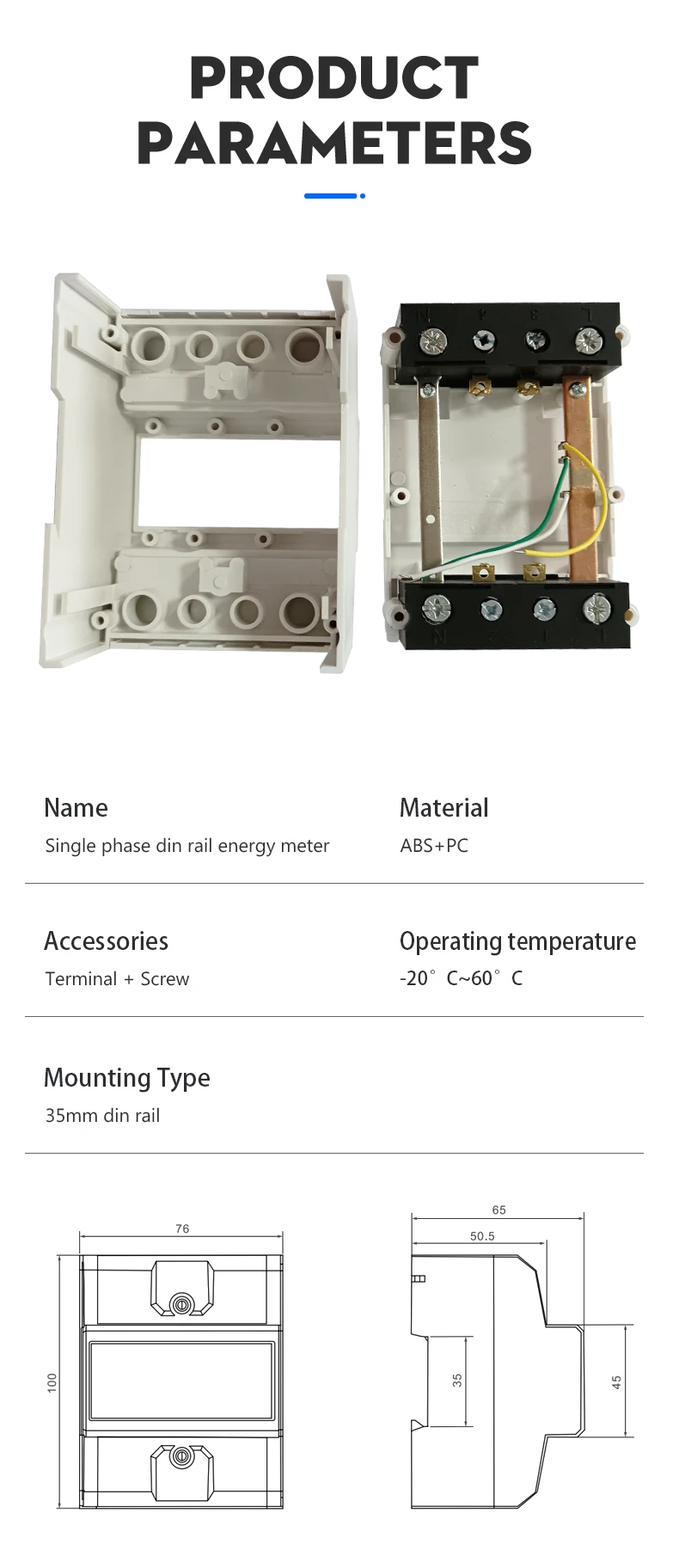 Factory Customized Single Phase 4p 35mm Din Rail Electric Energy Meter ...