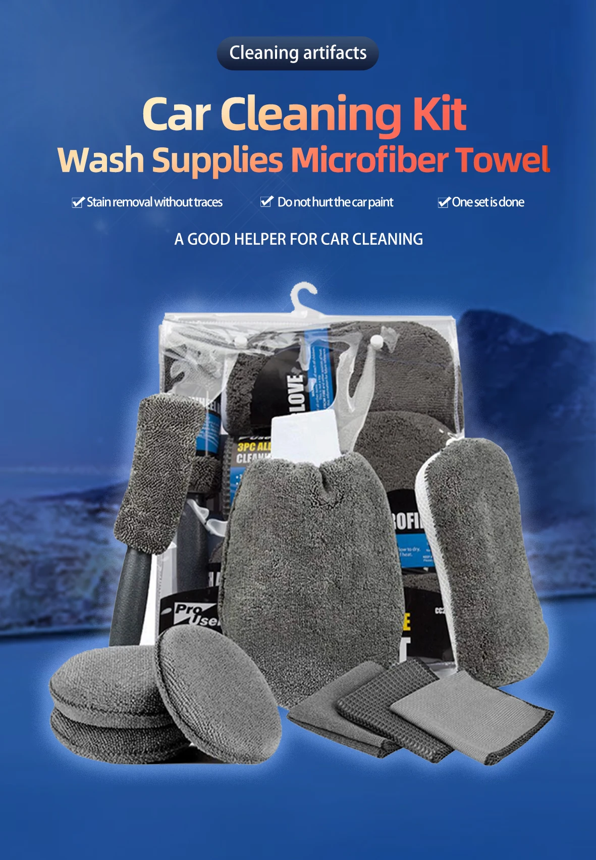 Large Detailing Tool Kit With Soft Cleaning Gel Wash Mitt Towels Tire ...