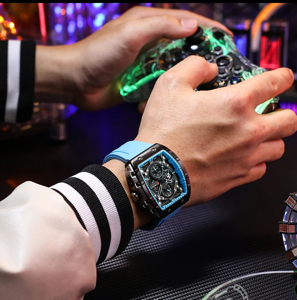 New CURREN 8442 Sports Watch - Square Design Analog Chronograph with ...