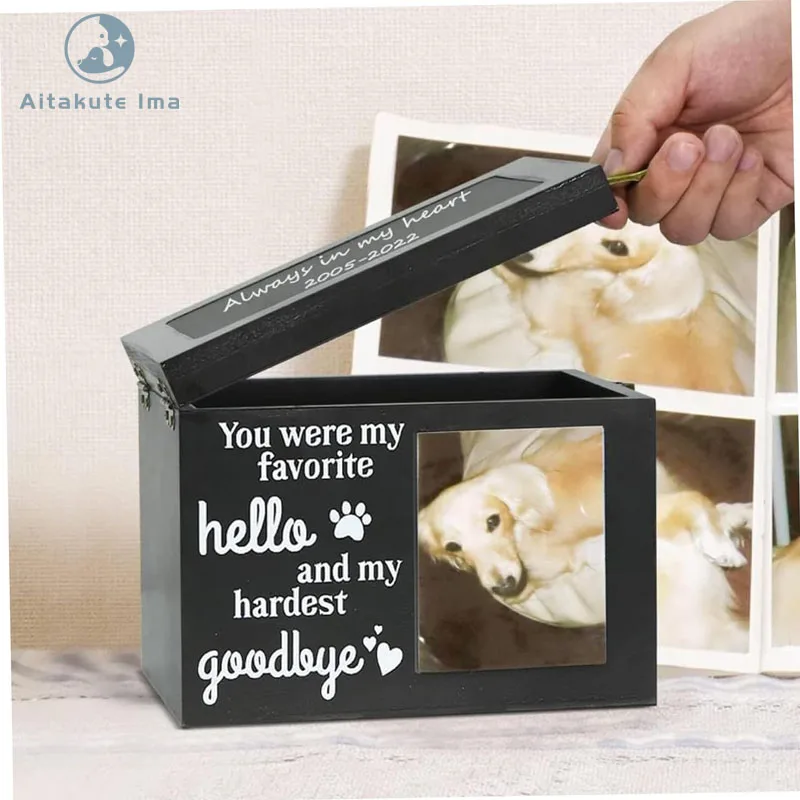 Custom Wooden Pet Memorial Box For Dog Or Cat Ashes With Photo Frame ...