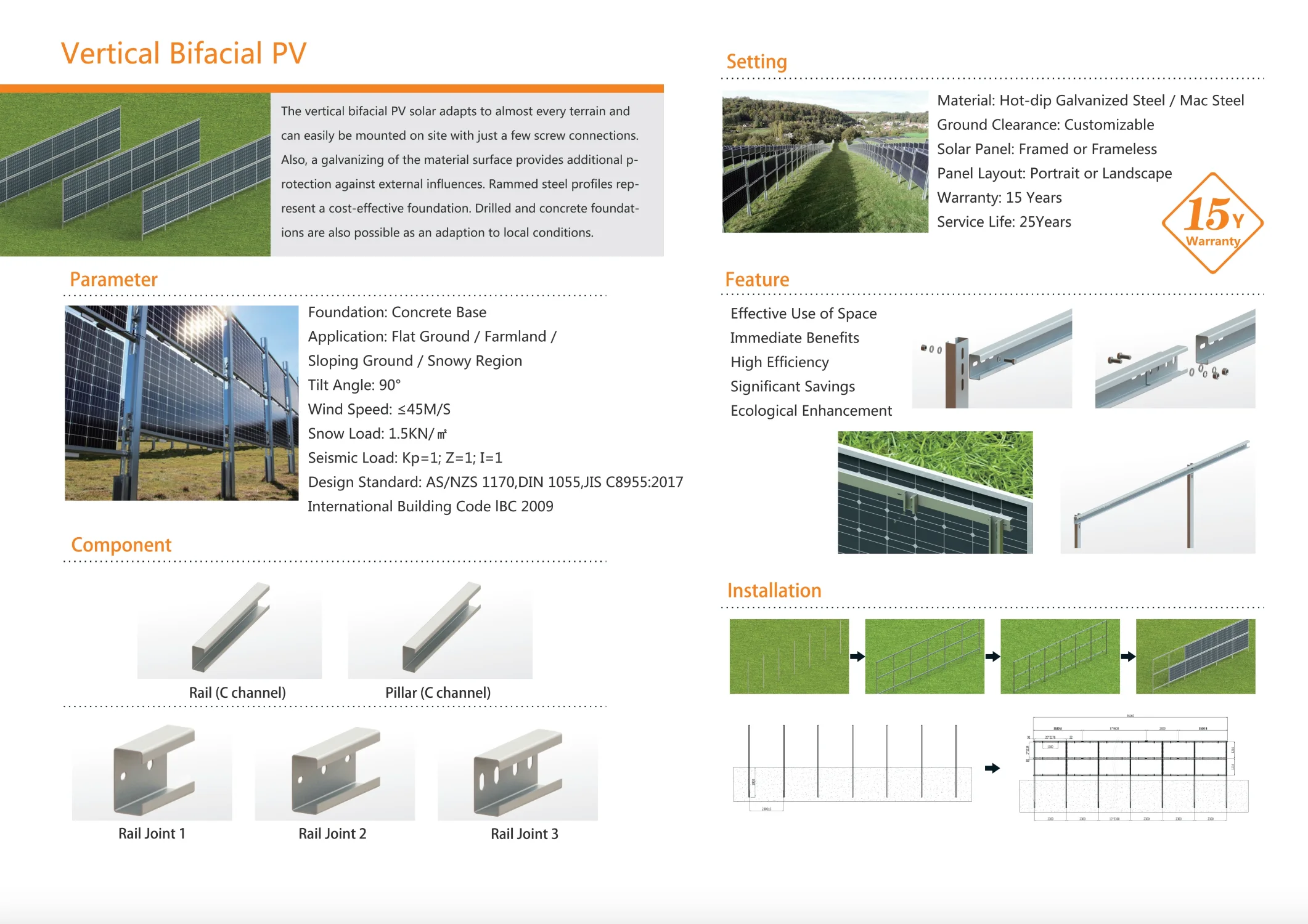 AS Solar Fence Vertical Bifacial Structure - 25yr Life Span