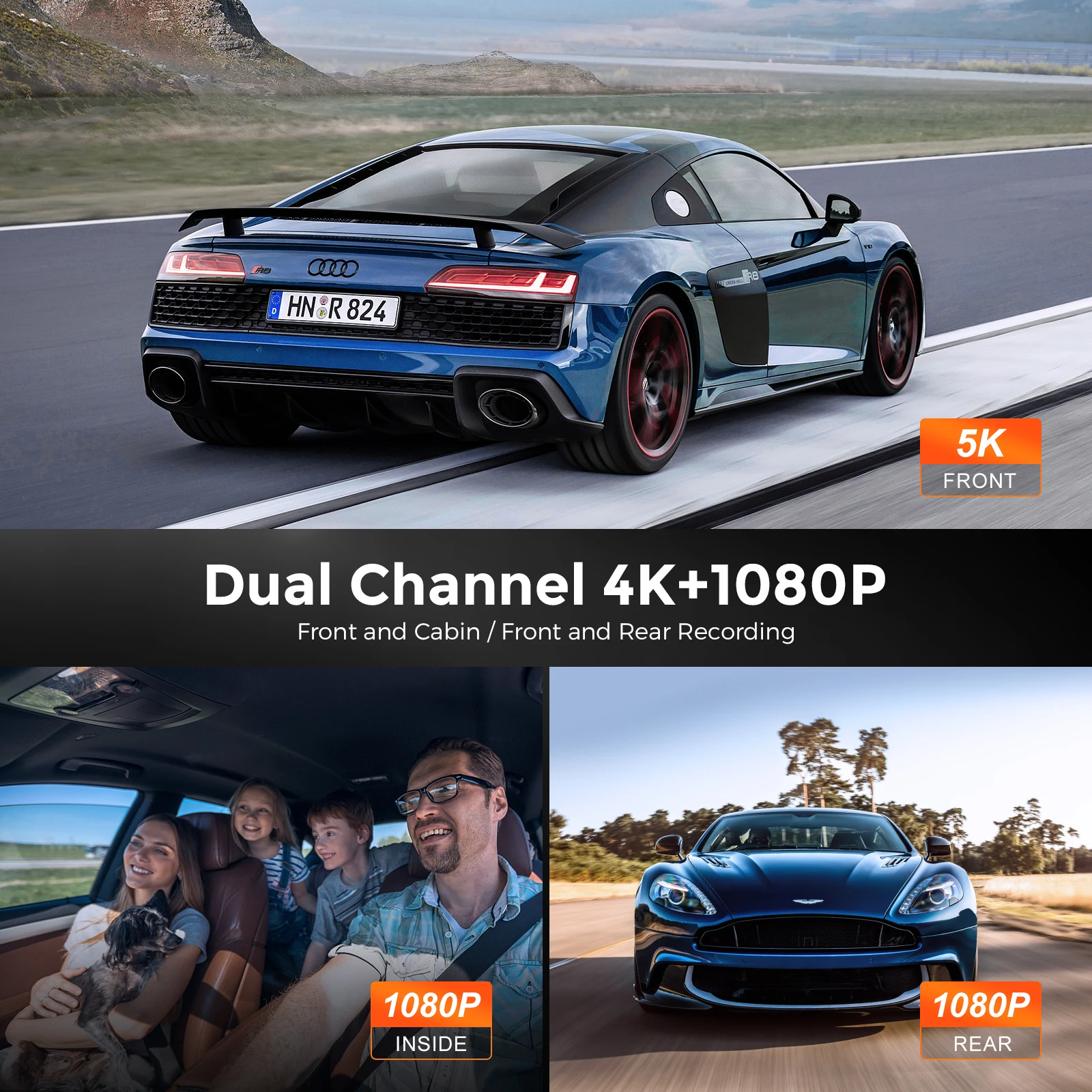 2024 AZDOME M580 5K 4K Dash Cam with GPS & 5G WiFi - Front & Rear Wireless