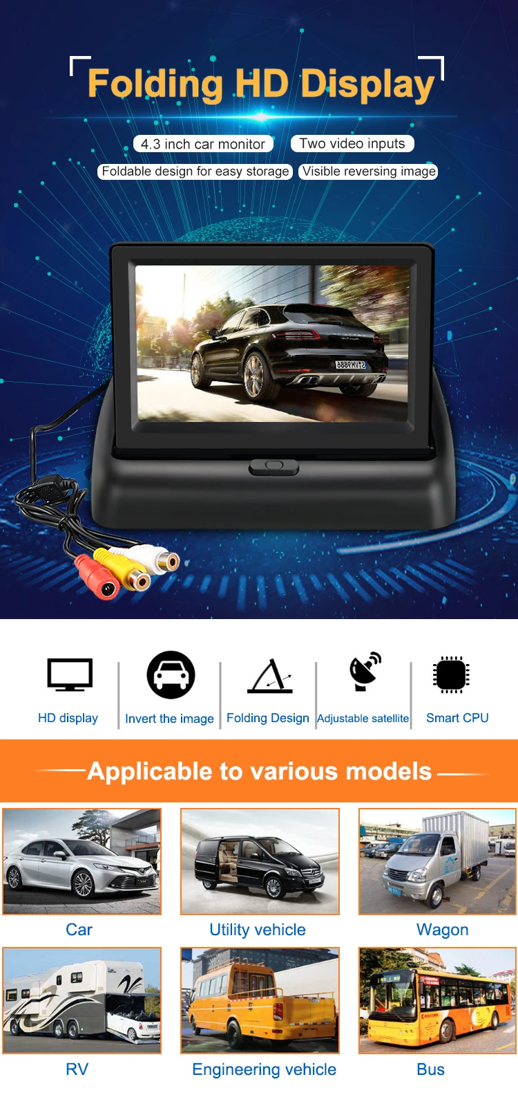4.3 Inch Folding Smallest Car Rearview Video Input Car Tv Monitor - Buy ...