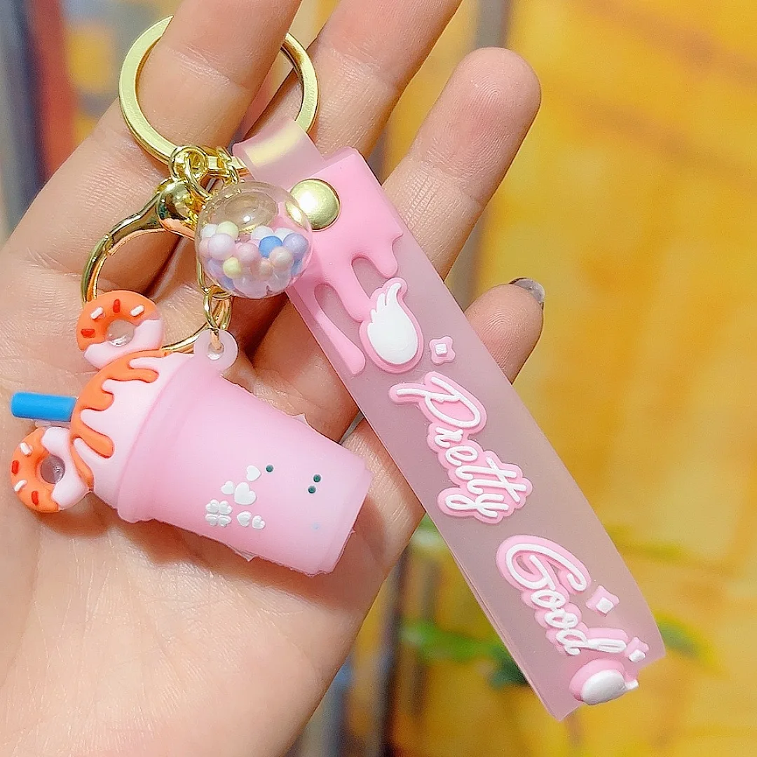 Creative Design Milk Tea Ice Cream Pvc Keychain Cute Carton Keychains ...