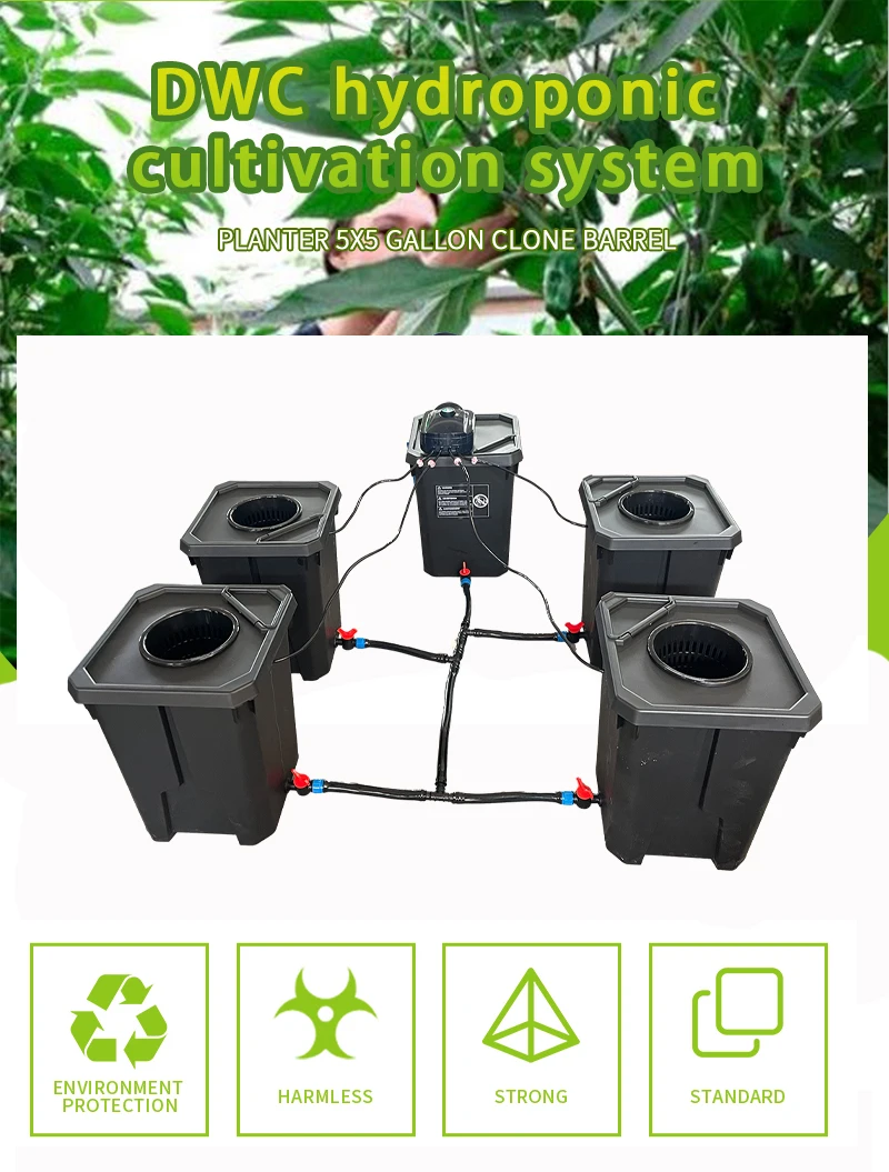 4 Bucket 6 Gallon Hydroponics System Container Hydroponic Big Net Cup ...